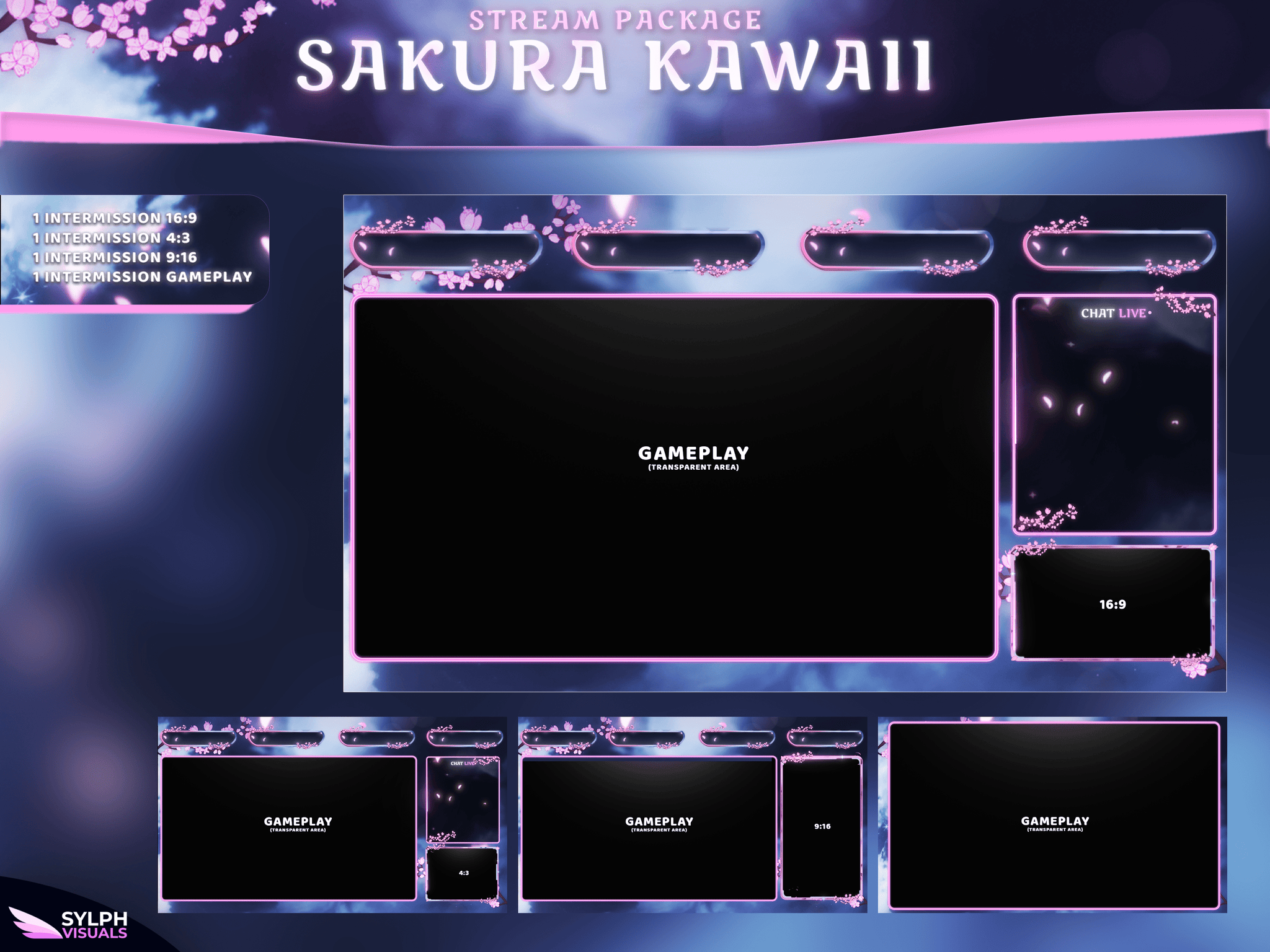 Sakura Kawaii Stream Overlays - SylphVisuals
