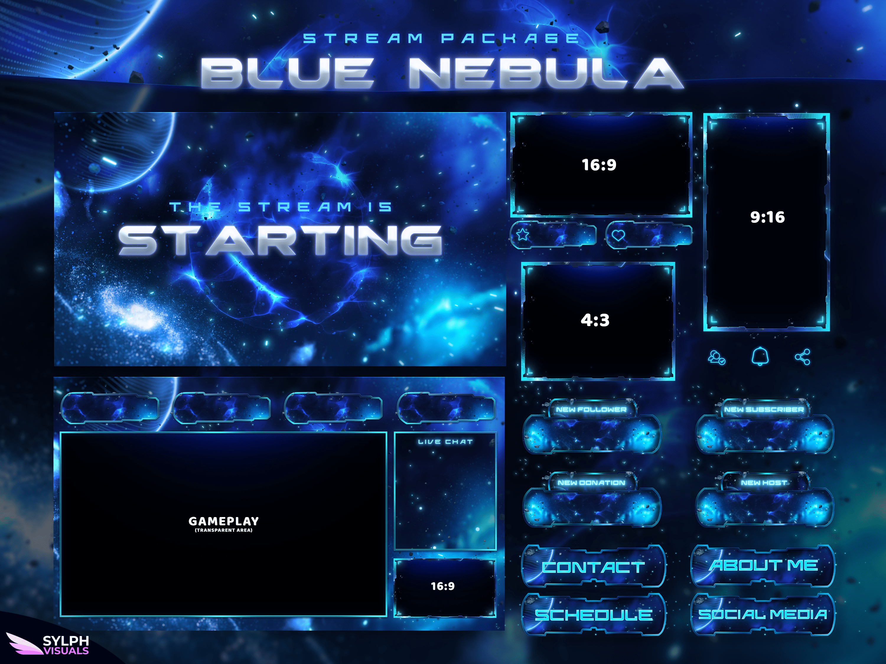Blue Nebula Stream Overlay Package - SylphVisuals