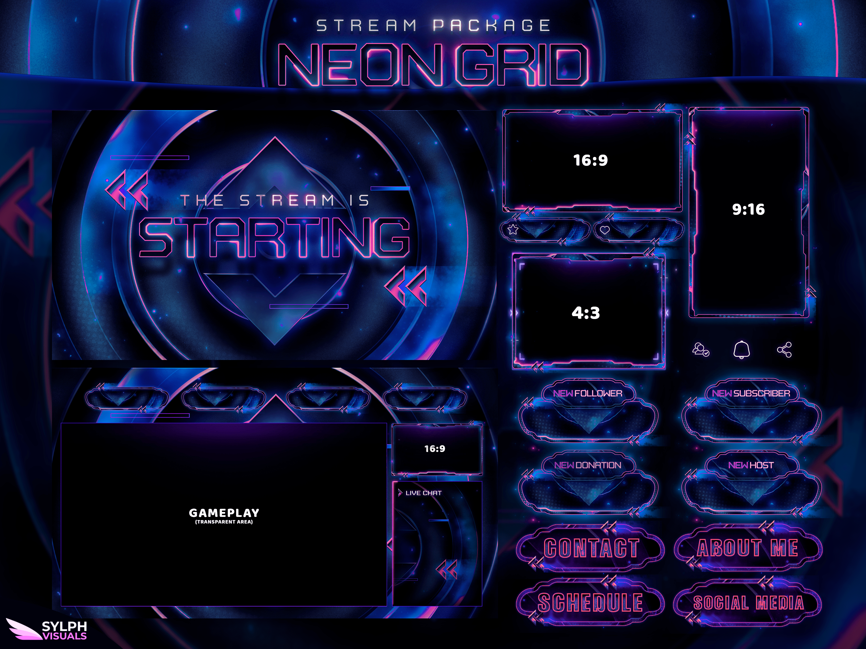 Neon Grid Stream Overlay Package - SylphVisuals