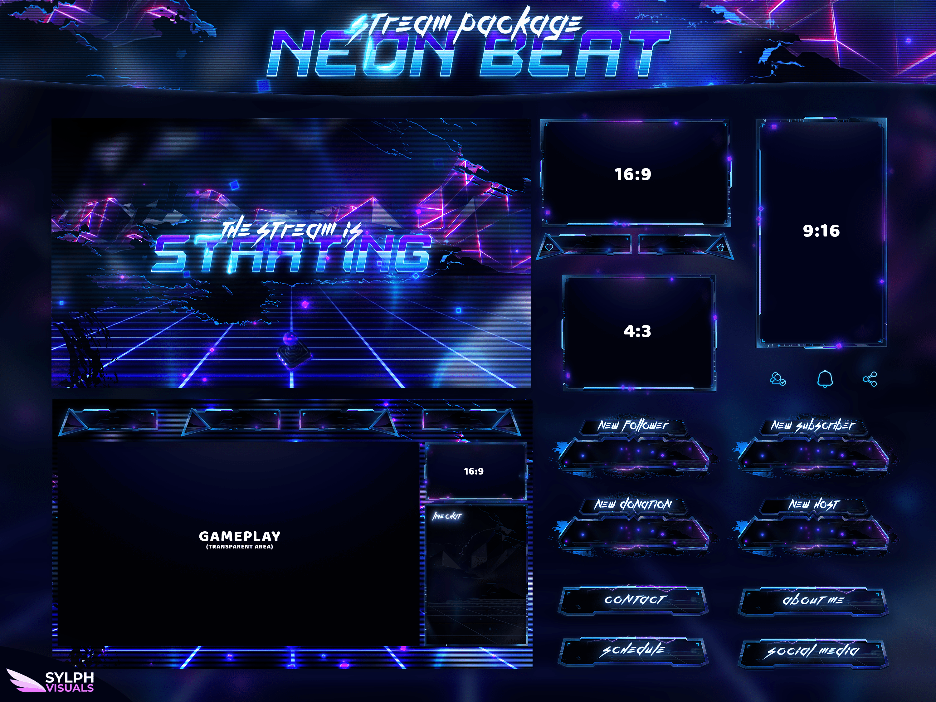 Neon Beat Stream Overlay Package - SylphVisuals