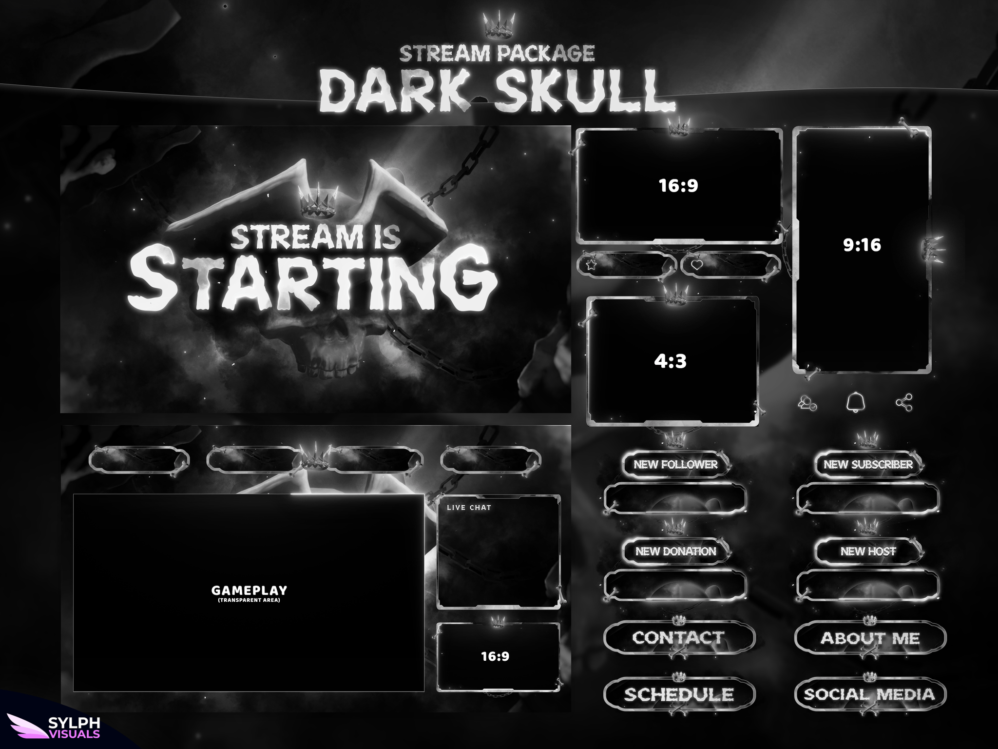 Dark Skull Stream Overlay - SylphVisuals