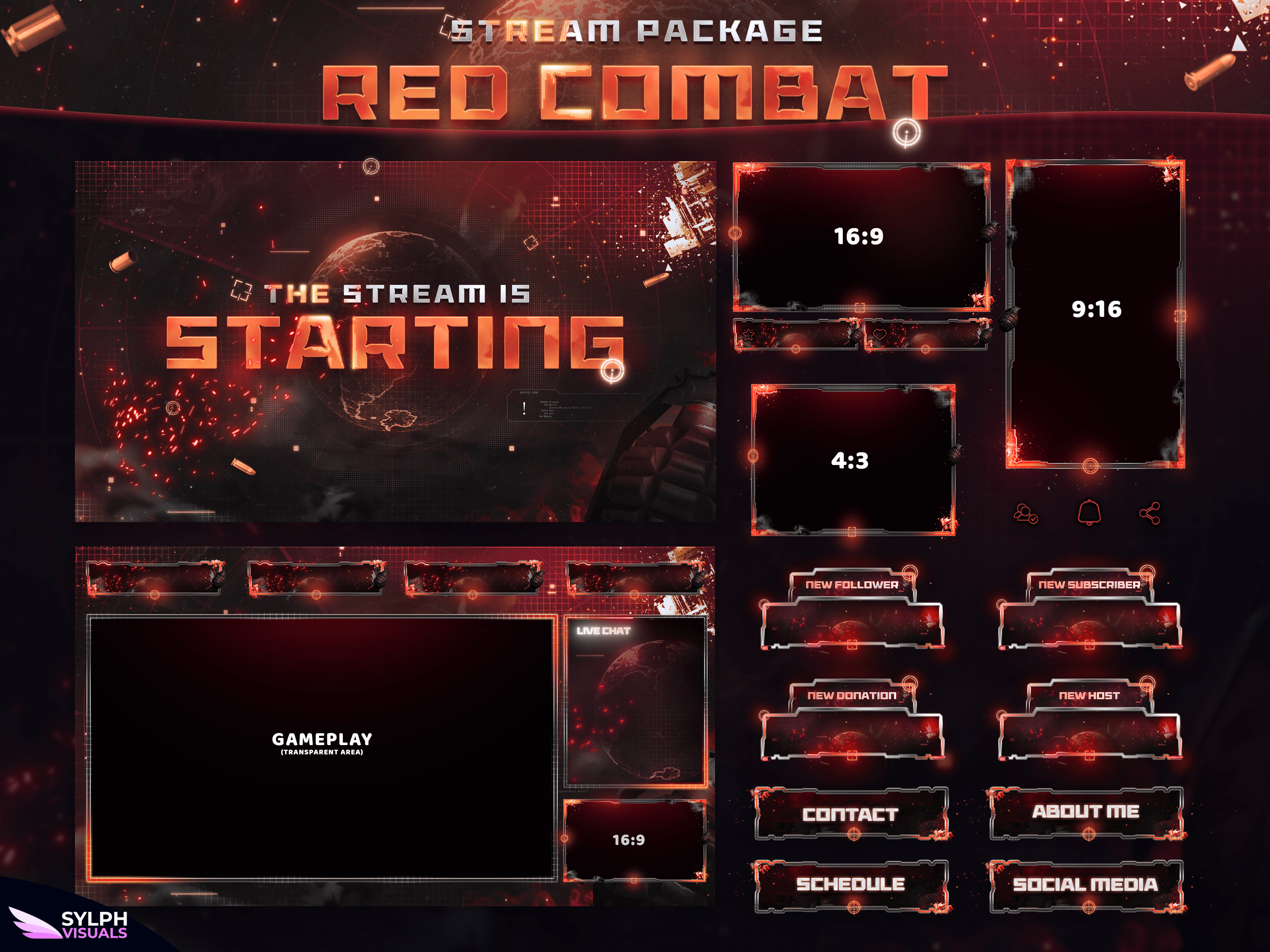 Red Combat Stream Overlay Package - SylphVisuals
