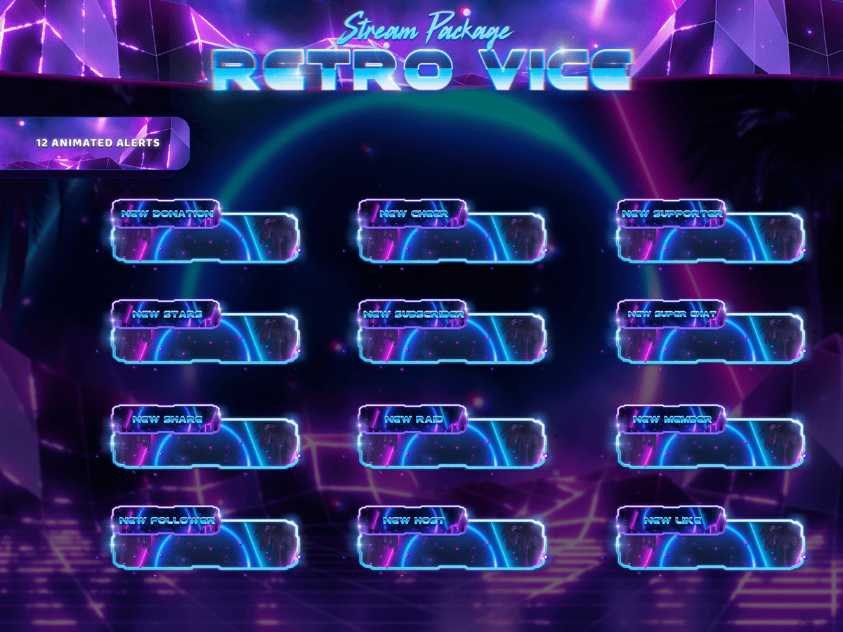 Retro Vice Stream Overlay Package - SylphVisuals