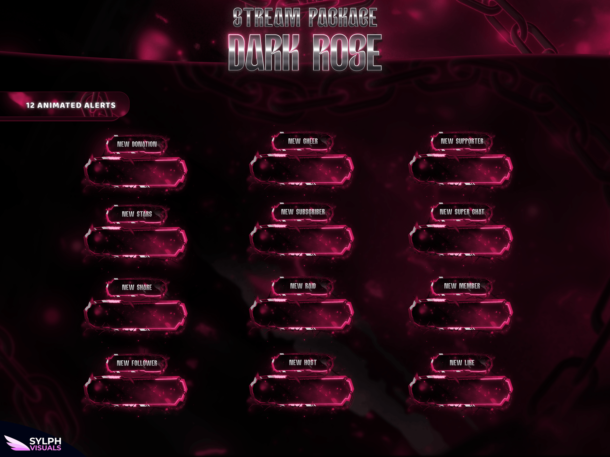 Dark Rose Stream Overlay Package - SylphVisuals