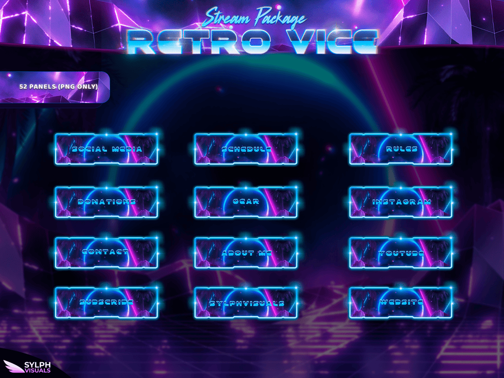 Retro Vice Stream Overlay Package - SylphVisuals