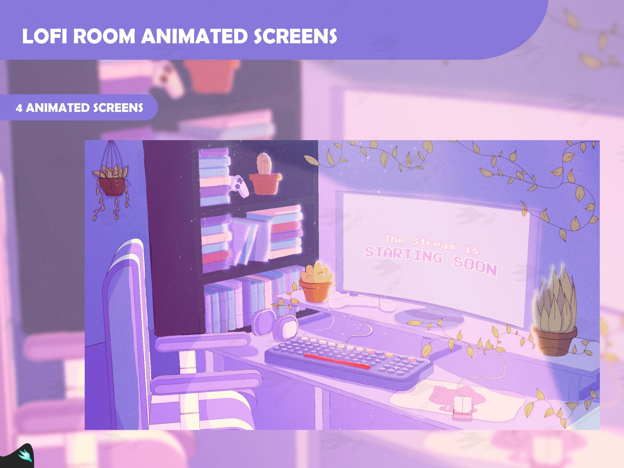 Lofi Room Purple Stream Overlays - SylphVisuals