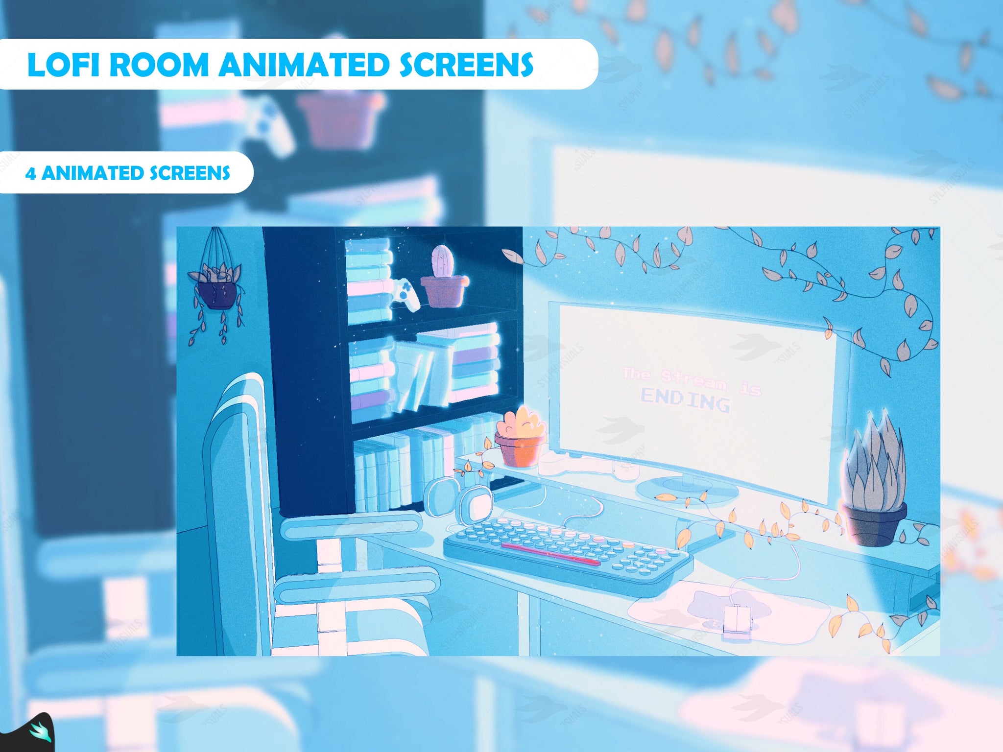 Lofi Room Blue Stream Overlays - SylphVisuals