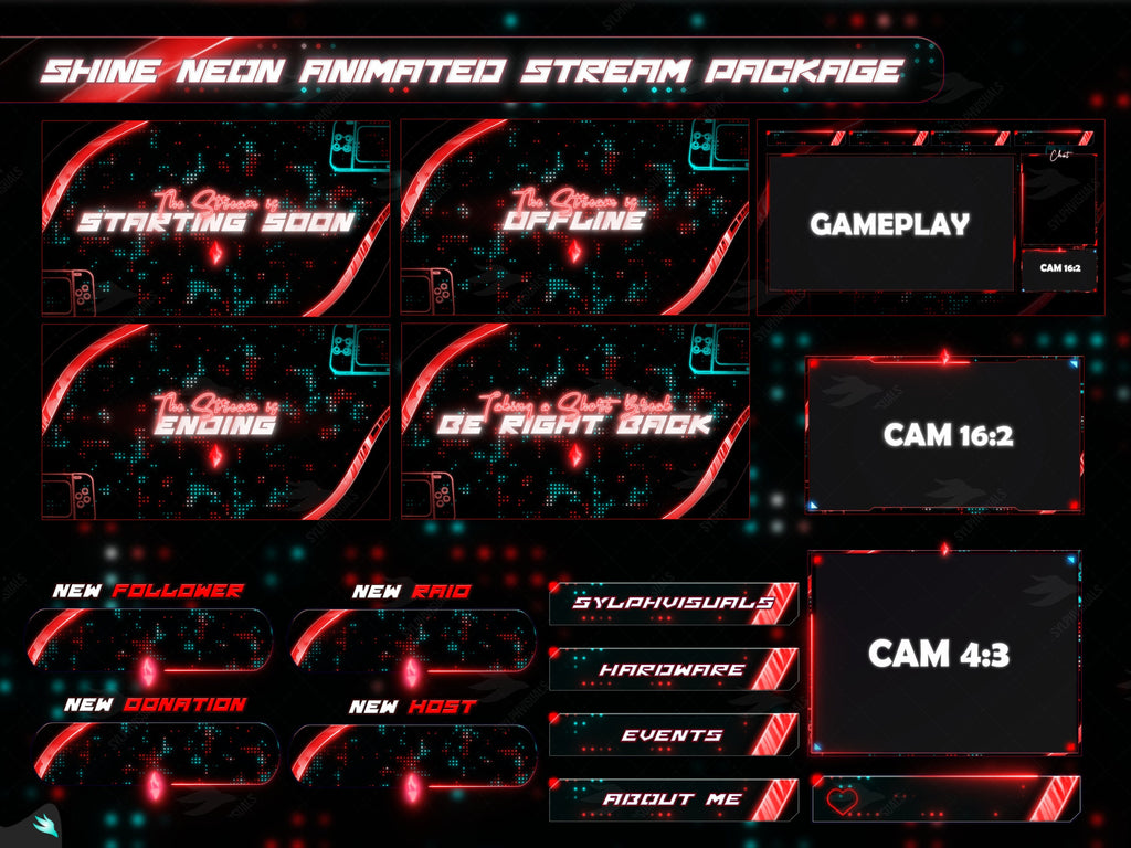 Shine Neon Red Stream Overlays - SylphVisuals